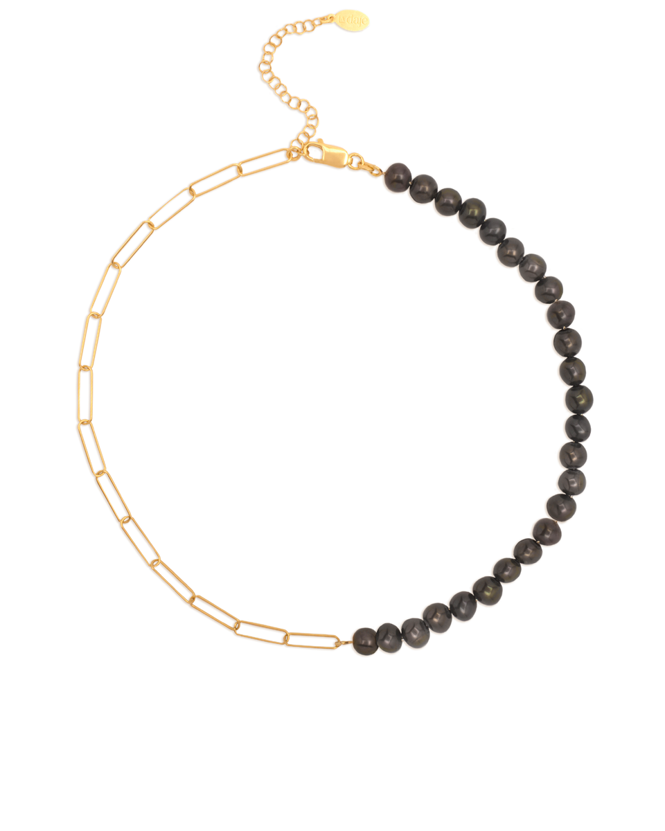 Perla Nera Black Fresh Water Pearl and Gold Paperclip Chain Necklace ...